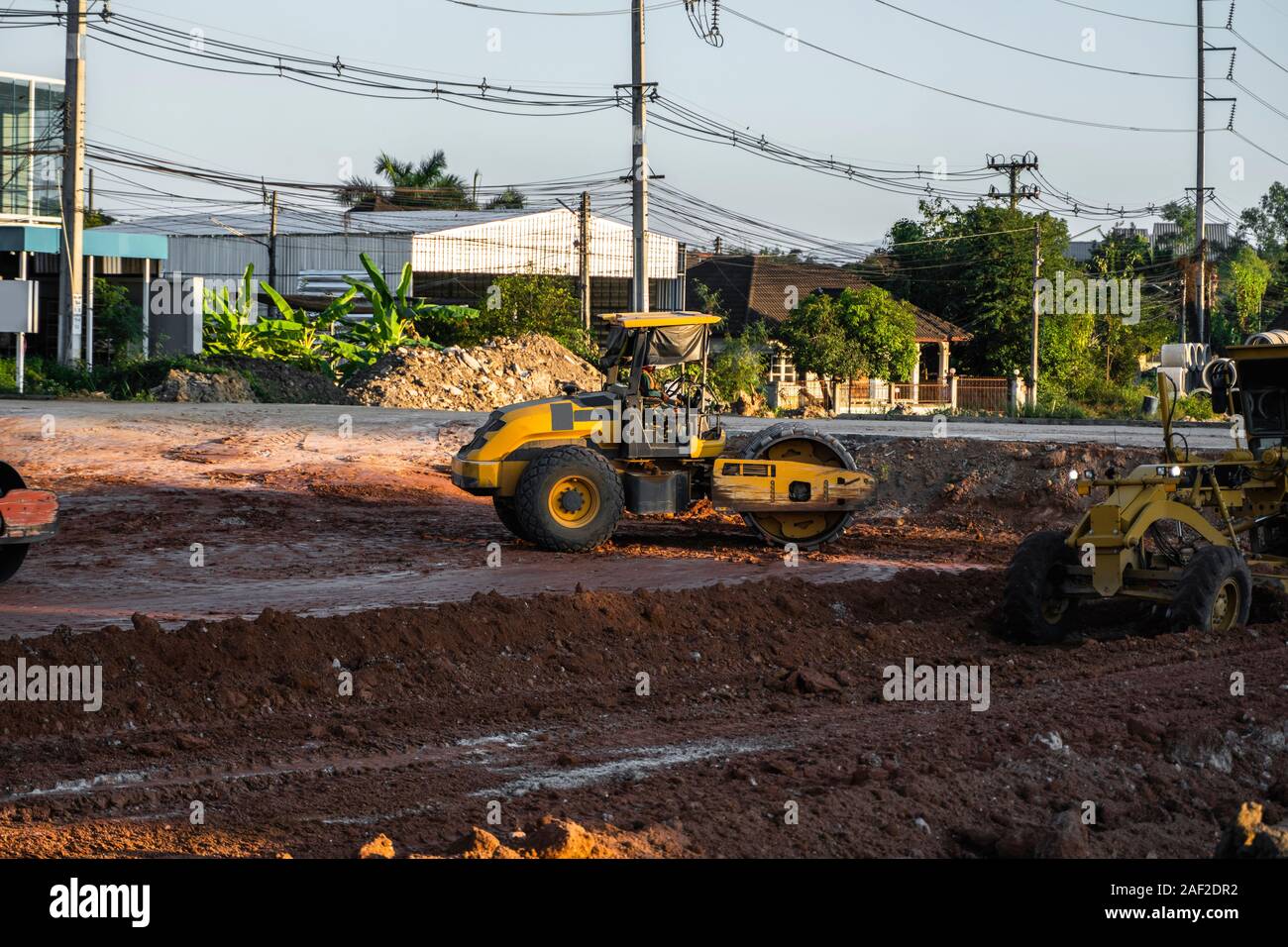 Soil compactor with vibratory padfoot drum. Heavy duty machinery ...