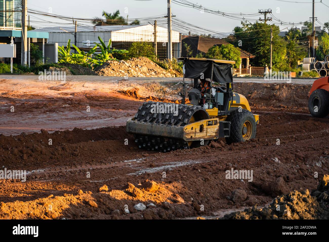 Soil compactor with vibratory padfoot drum. Heavy duty machinery ...