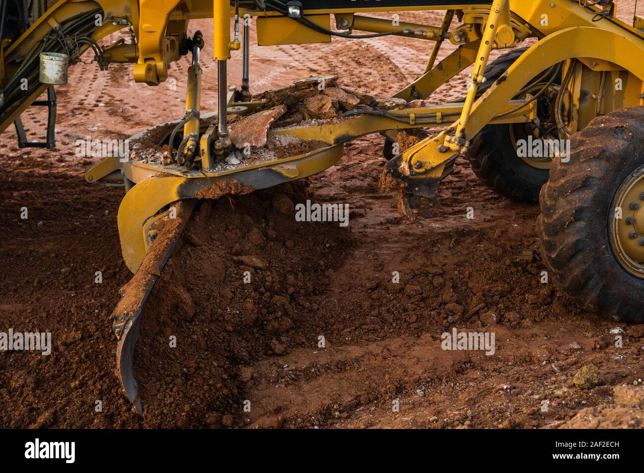 Grader is working on road construction. Grader industrial machine on ...