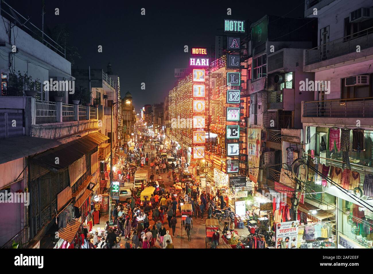Main Bazaar Road night view, Delhi, India, 02.12.2019 Stock Photo - Alamy