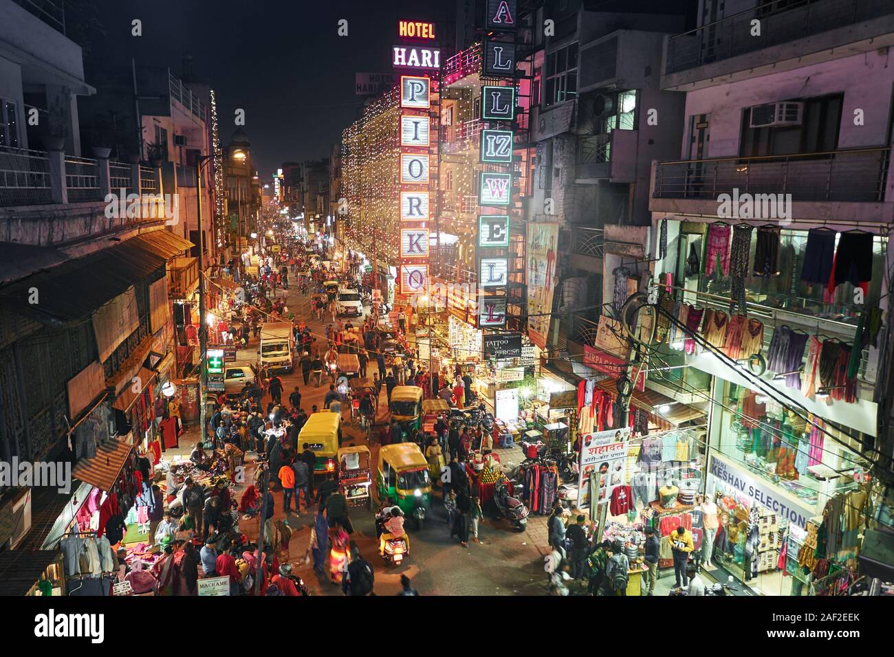 Main Bazaar Road night view, Delhi, India, 02.12.2019 Stock Photo - Alamy
