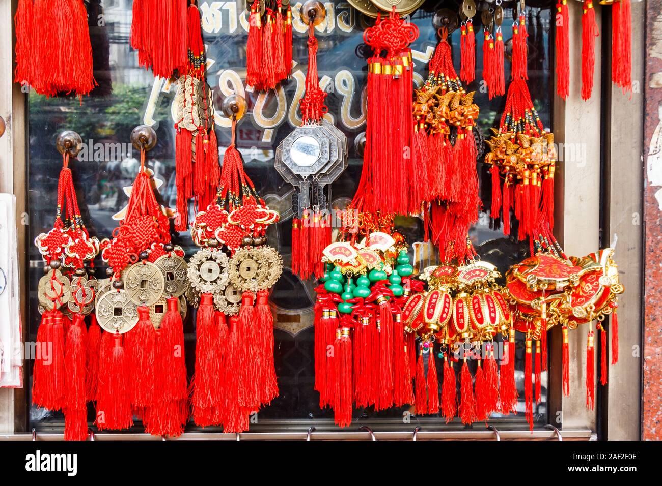 Chinese trinkets for sale on Yaowarat Road, Chinatown, Bangkok ...