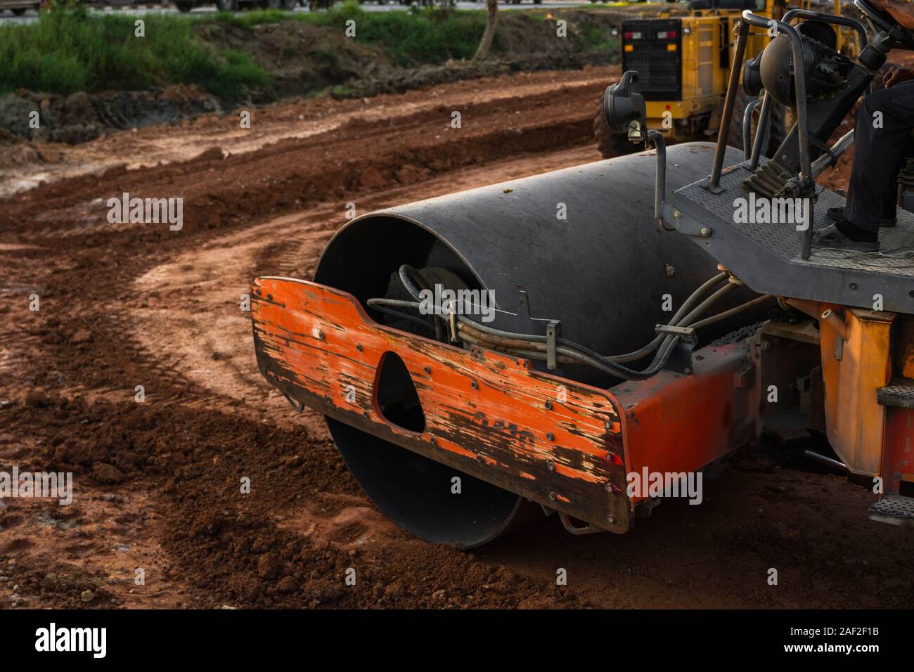 Road rollers working on the new roads construction site. Heavy duty ...