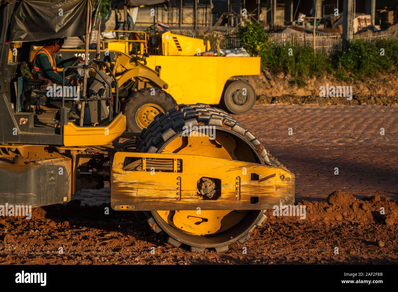 VIETNAM, HO CHI MINH - May 15, 2019: Soil compactor with vibratory ...