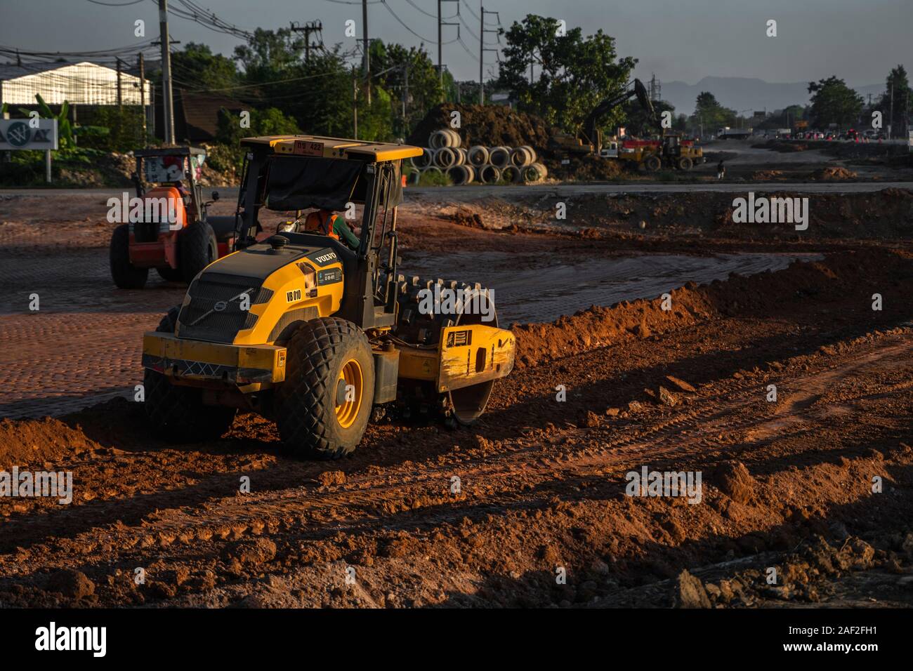 VIETNAM, HO CHI MINH - May 15, 2019: Soil compactor with vibratory ...