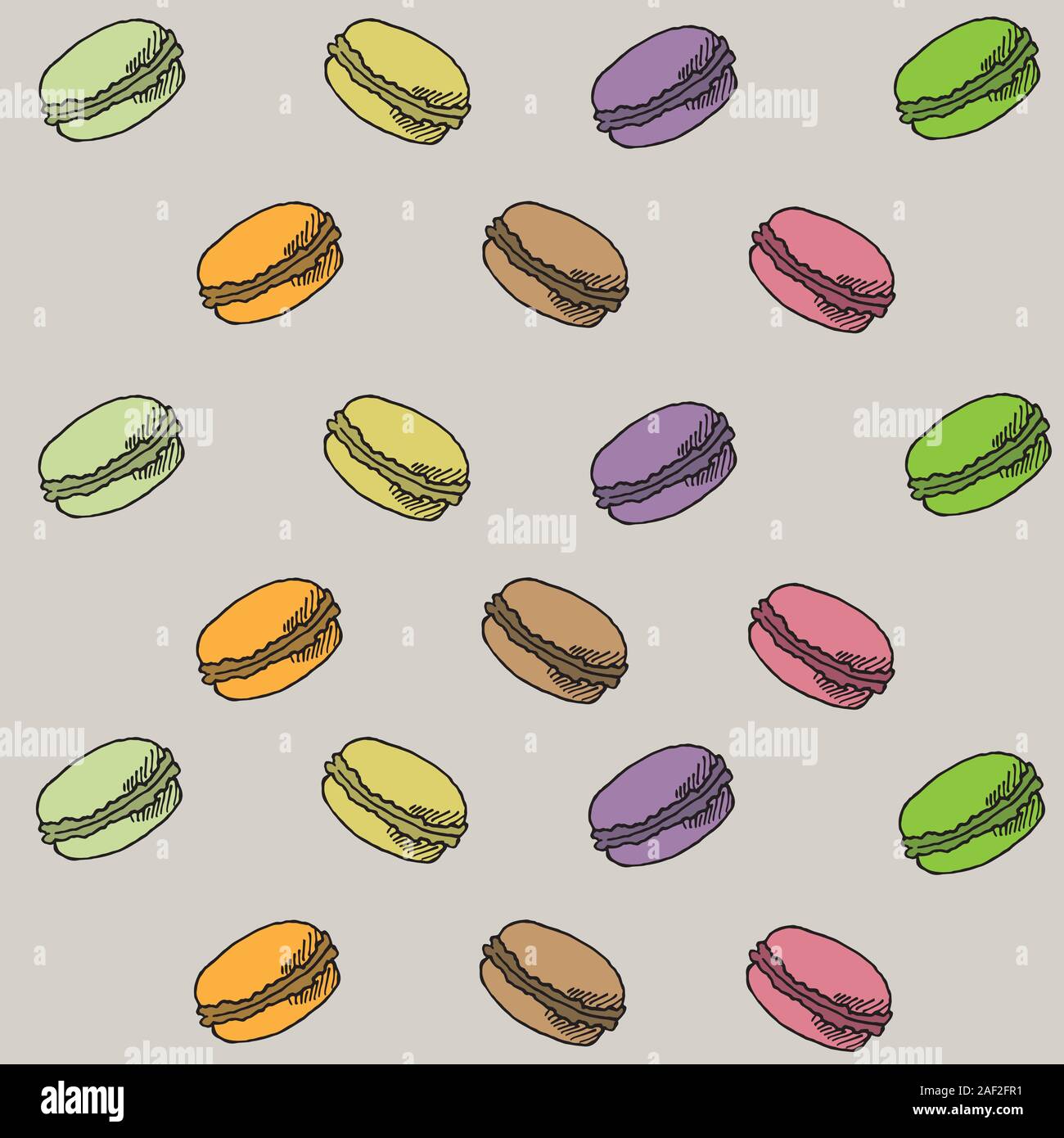 Colored macaroon cookies on a light brown background, hand-drawn ...
