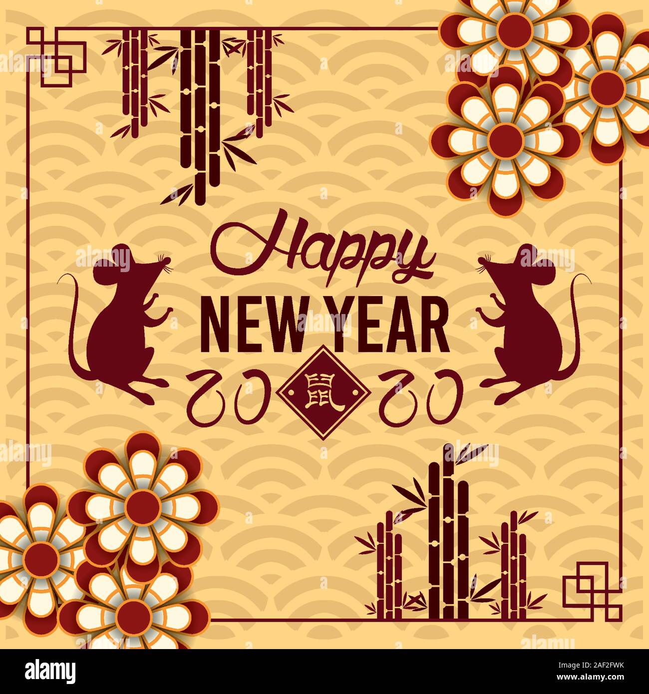 chinese new year rat poster with cute rats and flowers Stock Vector ...