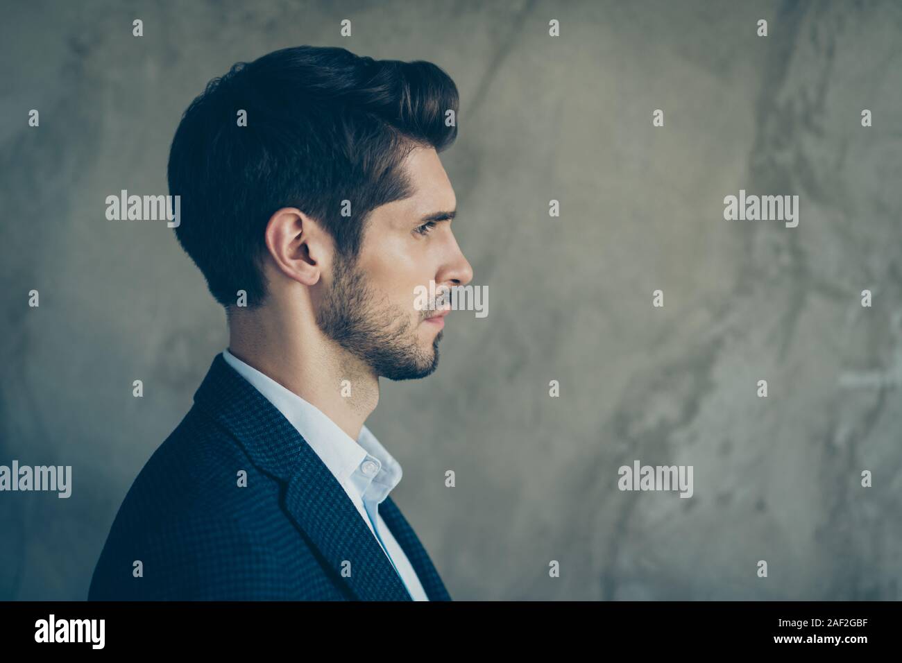Close up photo of serious thinking guessing man with stubble looking ...