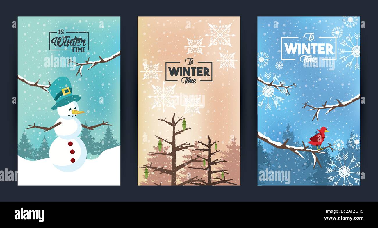 set of winter time poster scenes Stock Vector Image & Art - Alamy