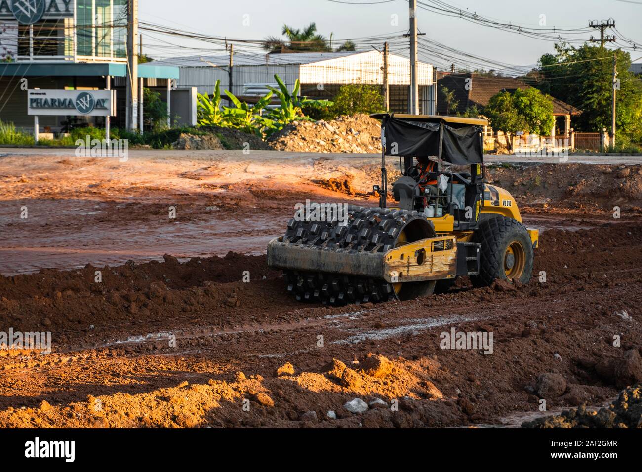 VIETNAM, HO CHI MINH - May 15, 2019: Soil compactor with vibratory ...