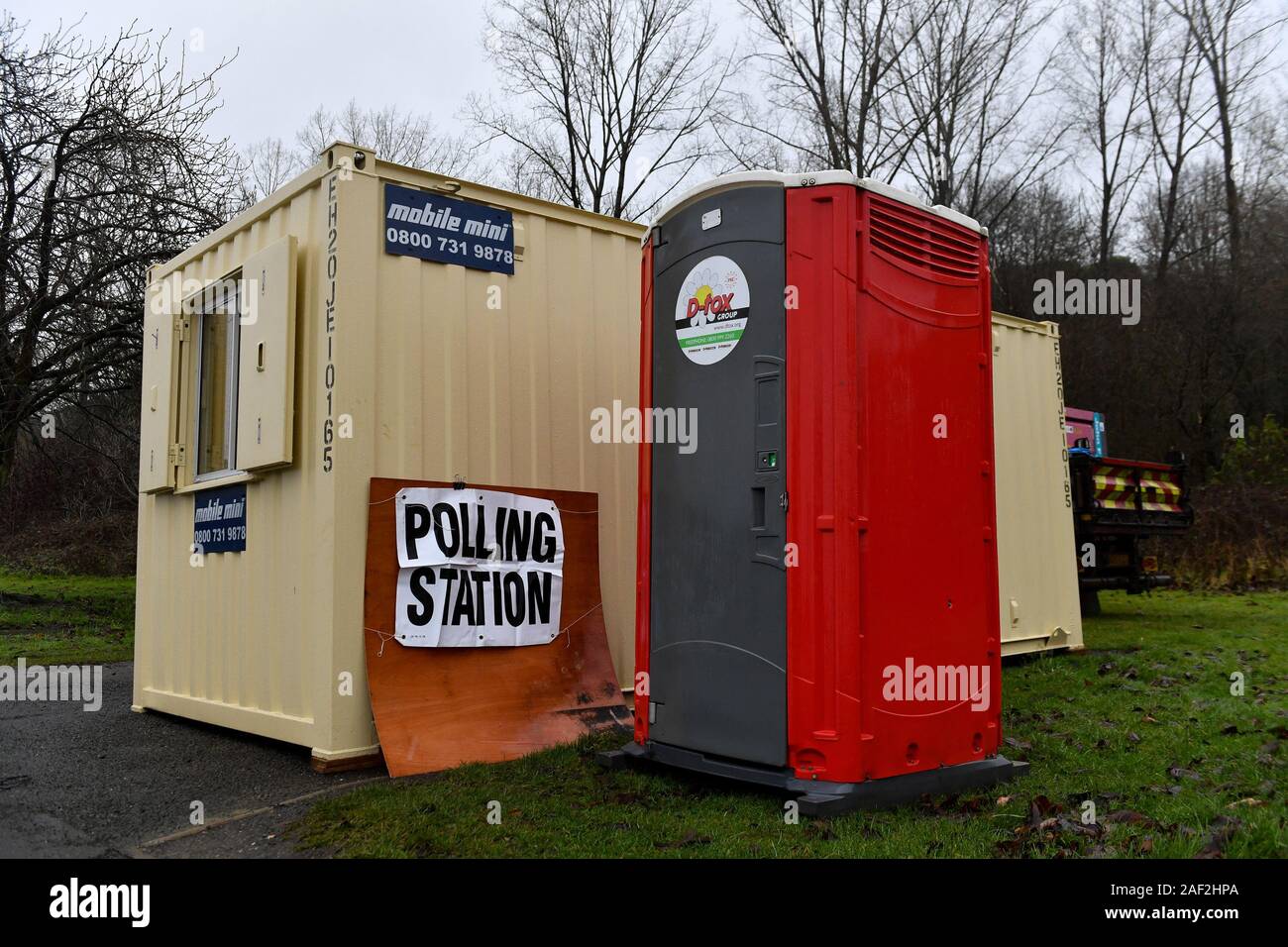 A converted shipping container which is being used as a polling station ...