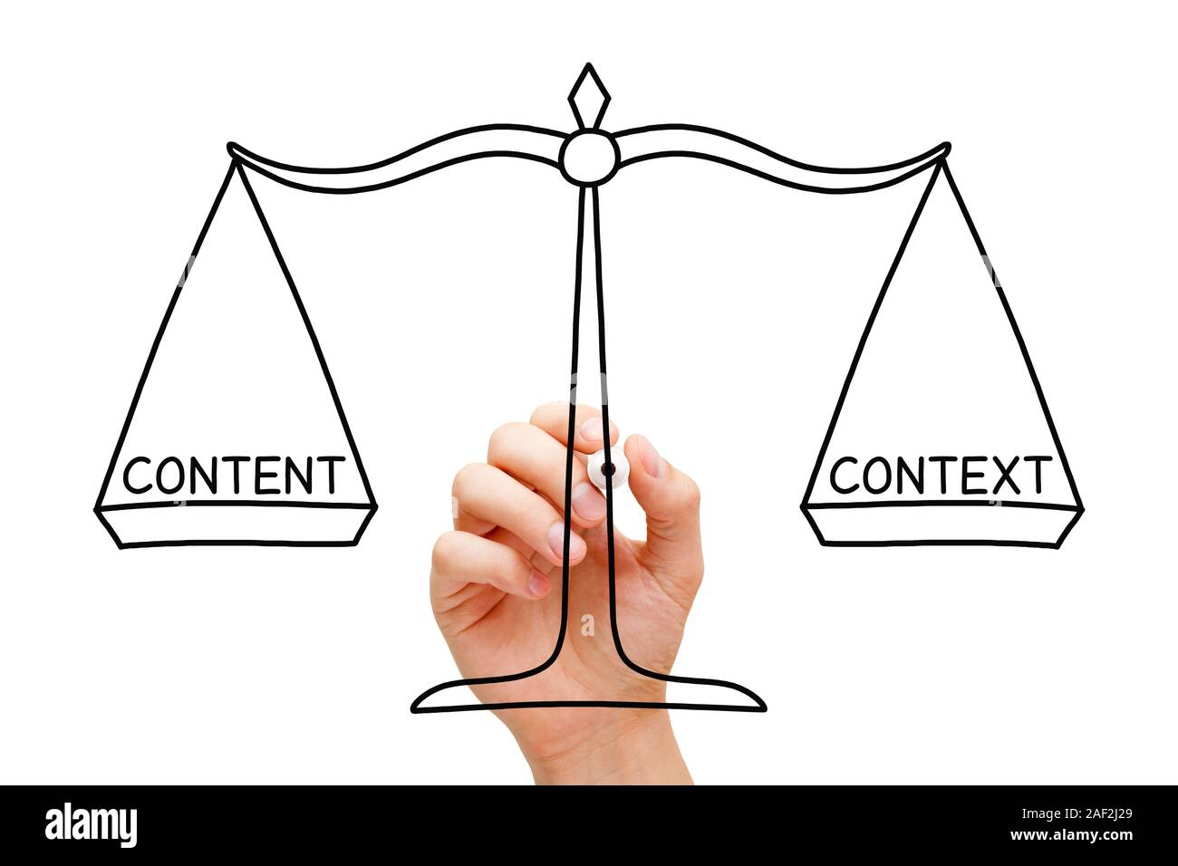 Hand drawing Content and Context balance marketing scale concept with ...