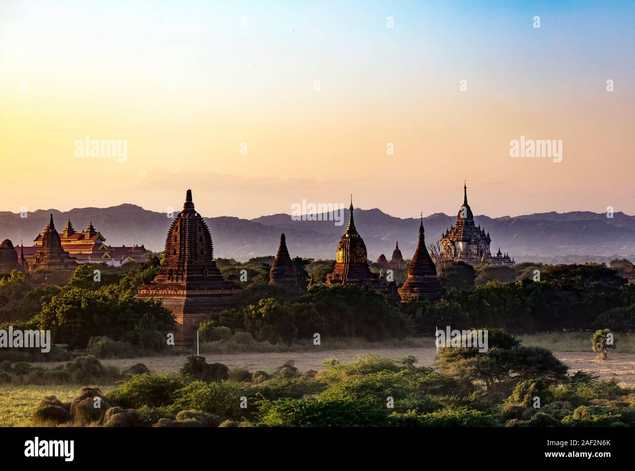 Bagan sunset in Myanmar, Asia Stock Photo - Alamy