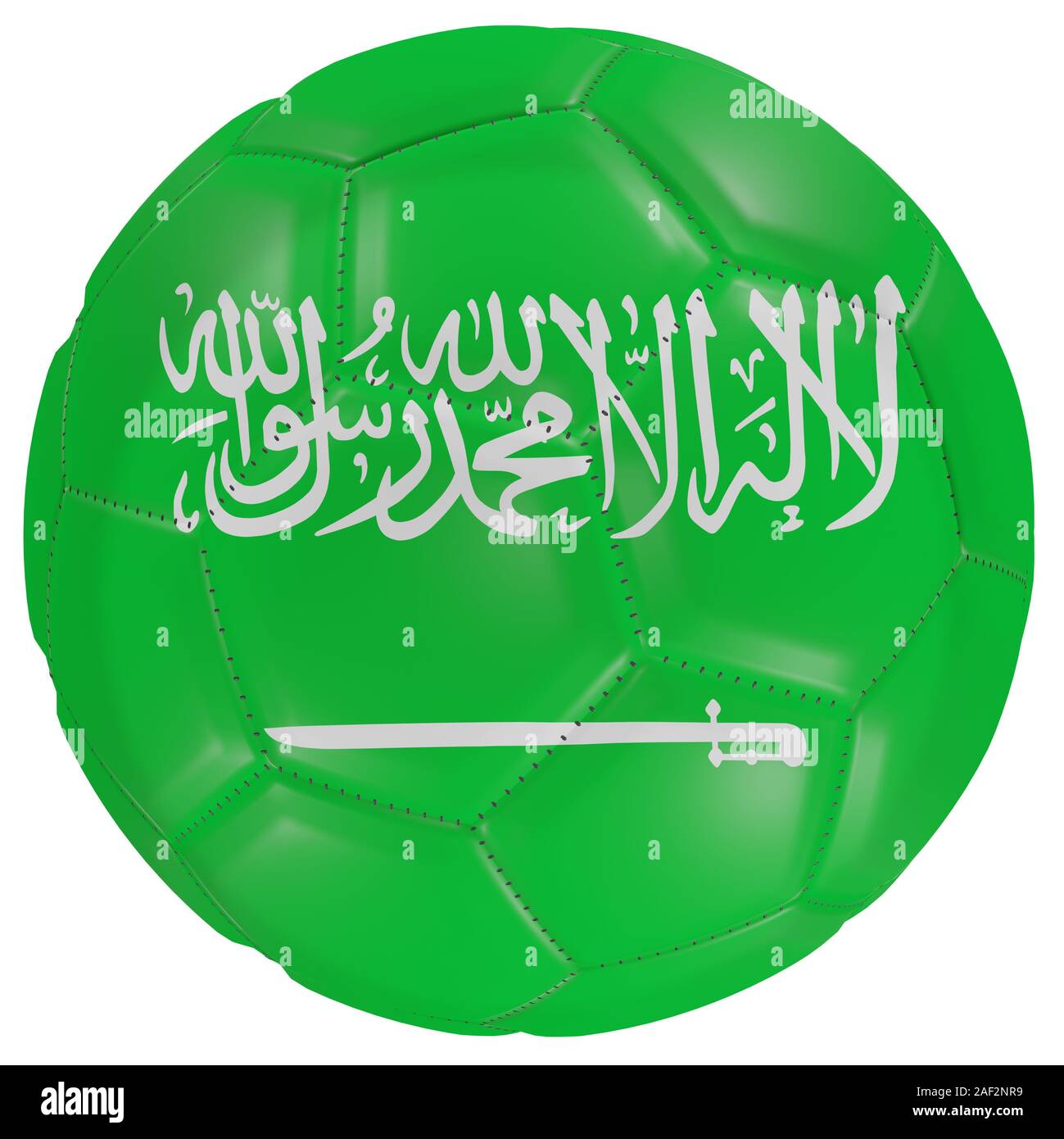 3d rendering of a Saudi Arabia flag on a soccer ball. Isolated in white ...