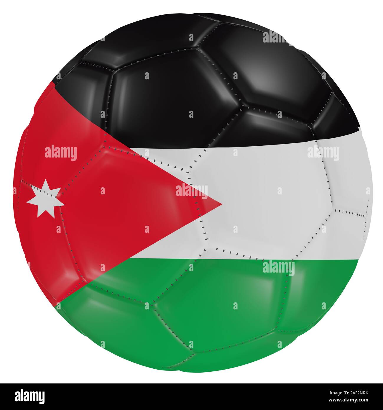 3d rendering of a Jordan flag on a soccer ball. Isolated in white ...