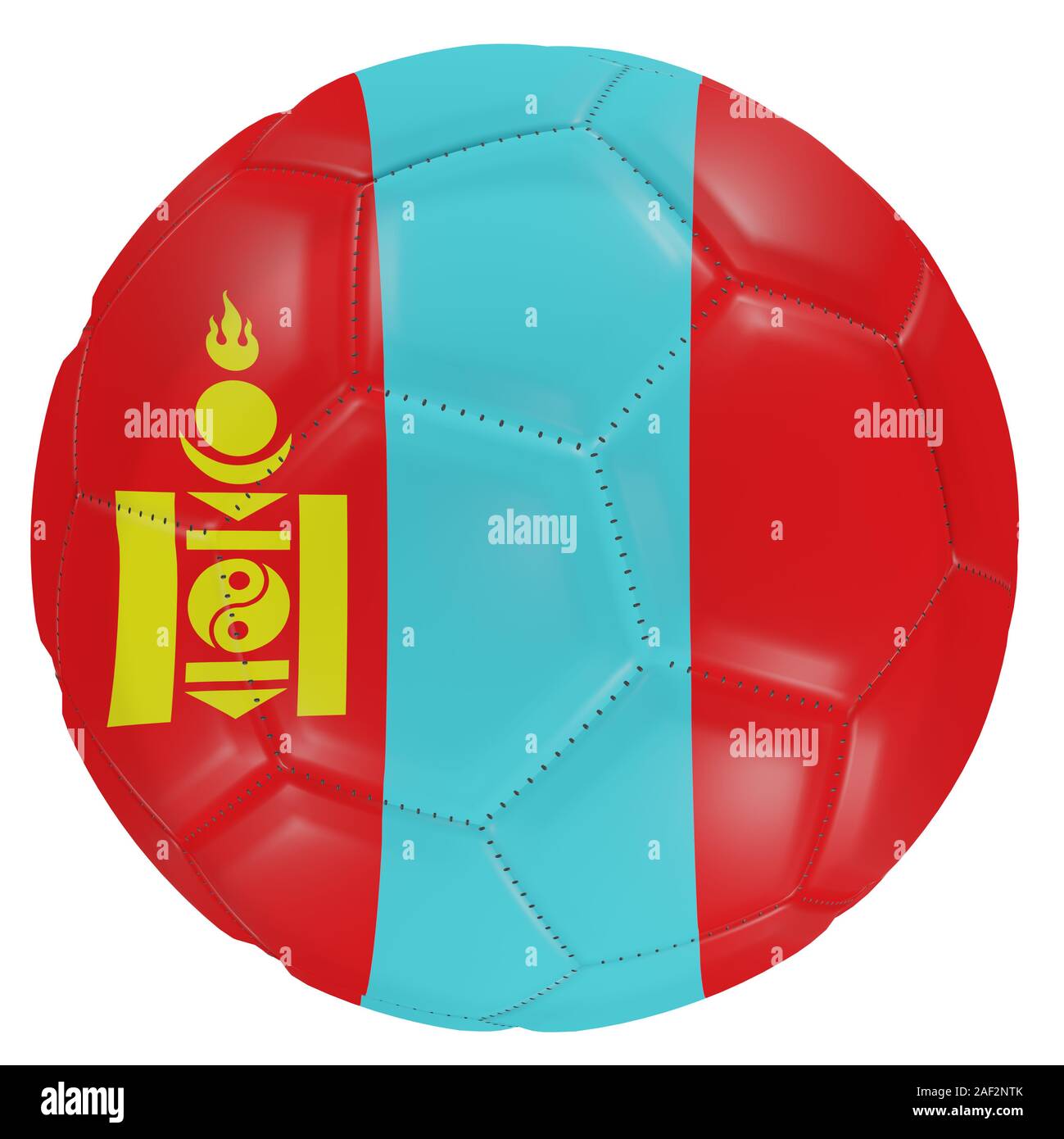 3d rendering of a Mongolia flag on a soccer ball. Isolated in white ...
