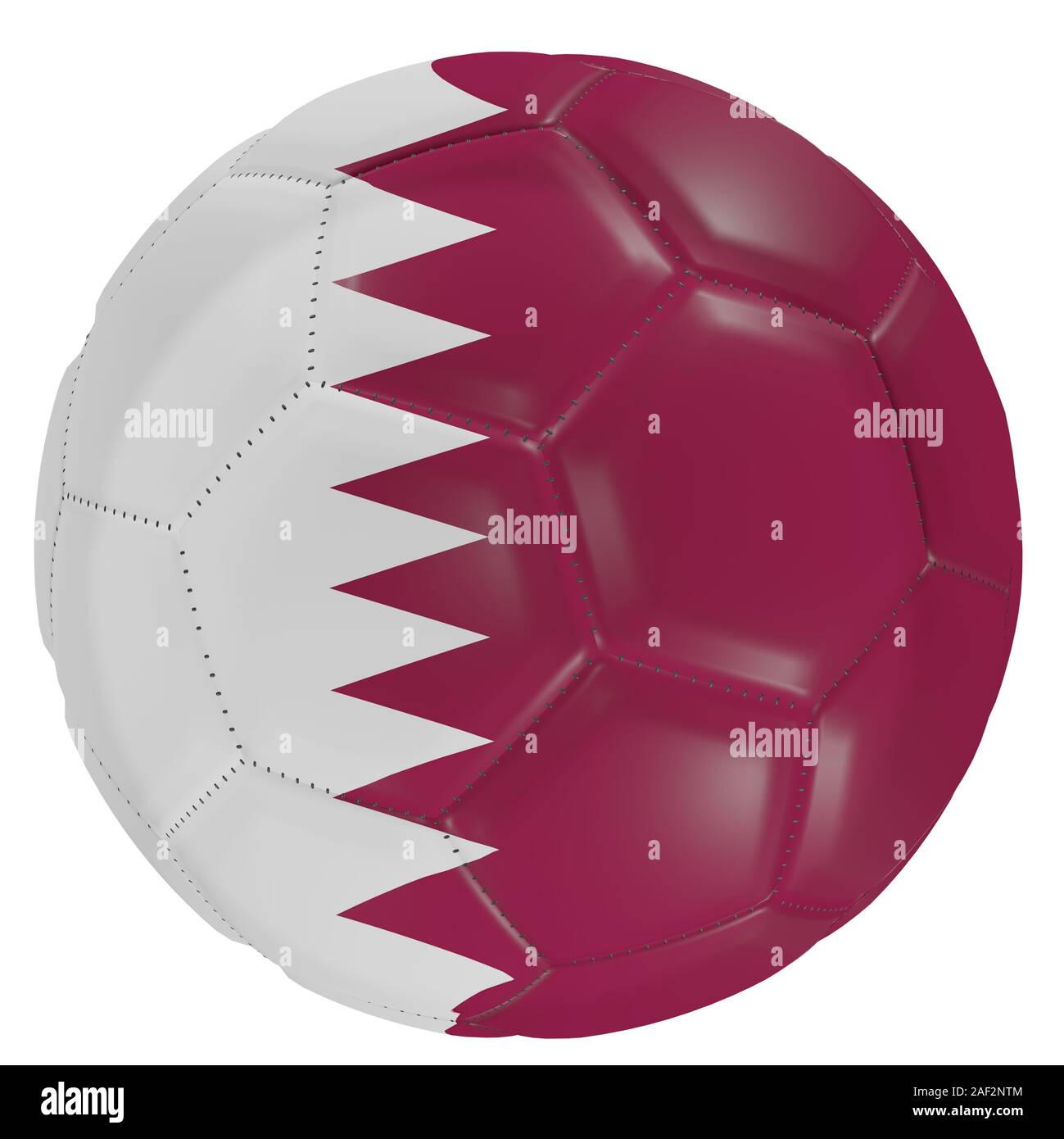 3d rendering of a Qatar flag on a soccer ball. Isolated in white ...