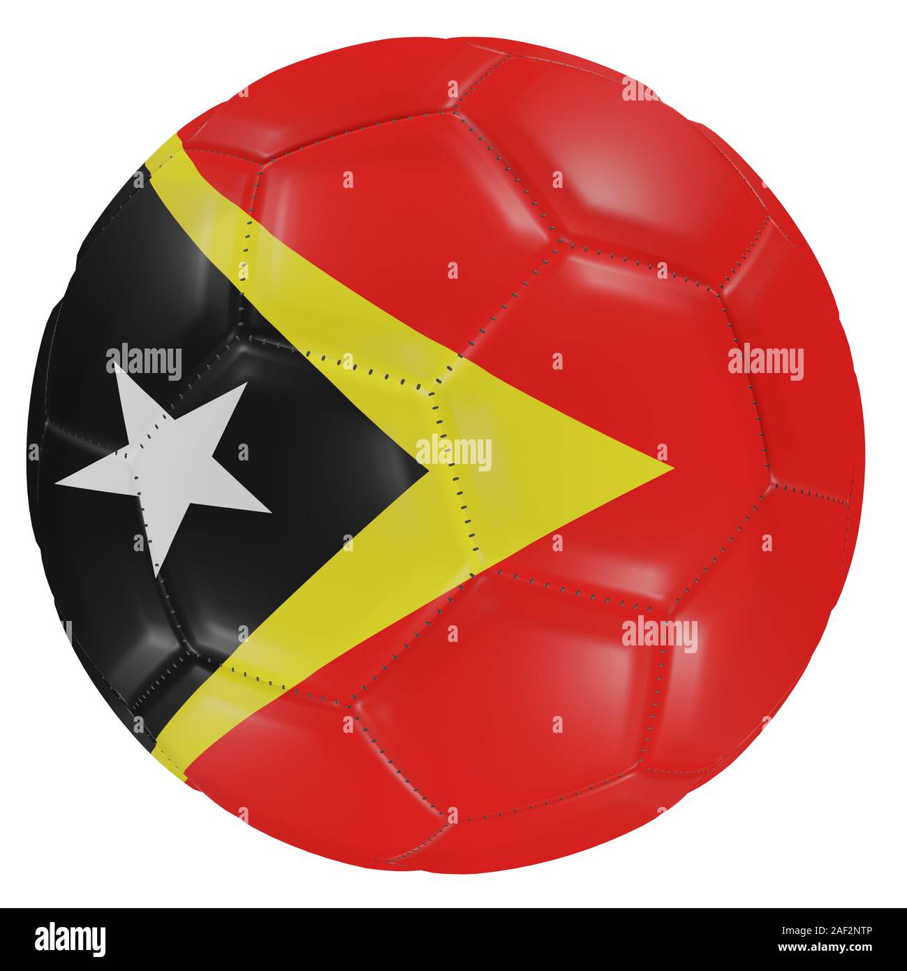 3d rendering of a Timor-Leste flag on a soccer ball. Isolated in white ...