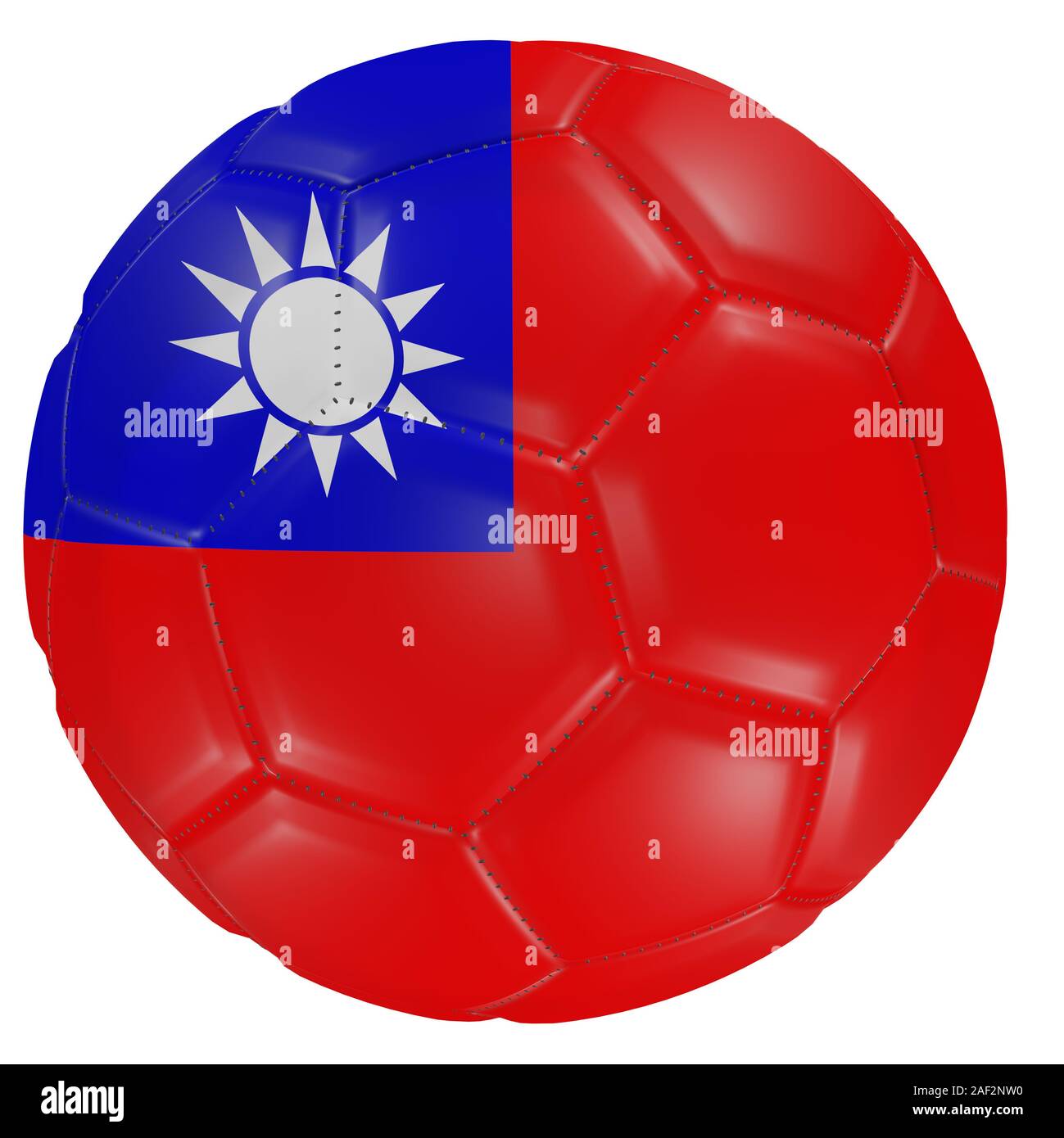 3d rendering of a Taiwan flag on a soccer ball. Isolated in white ...