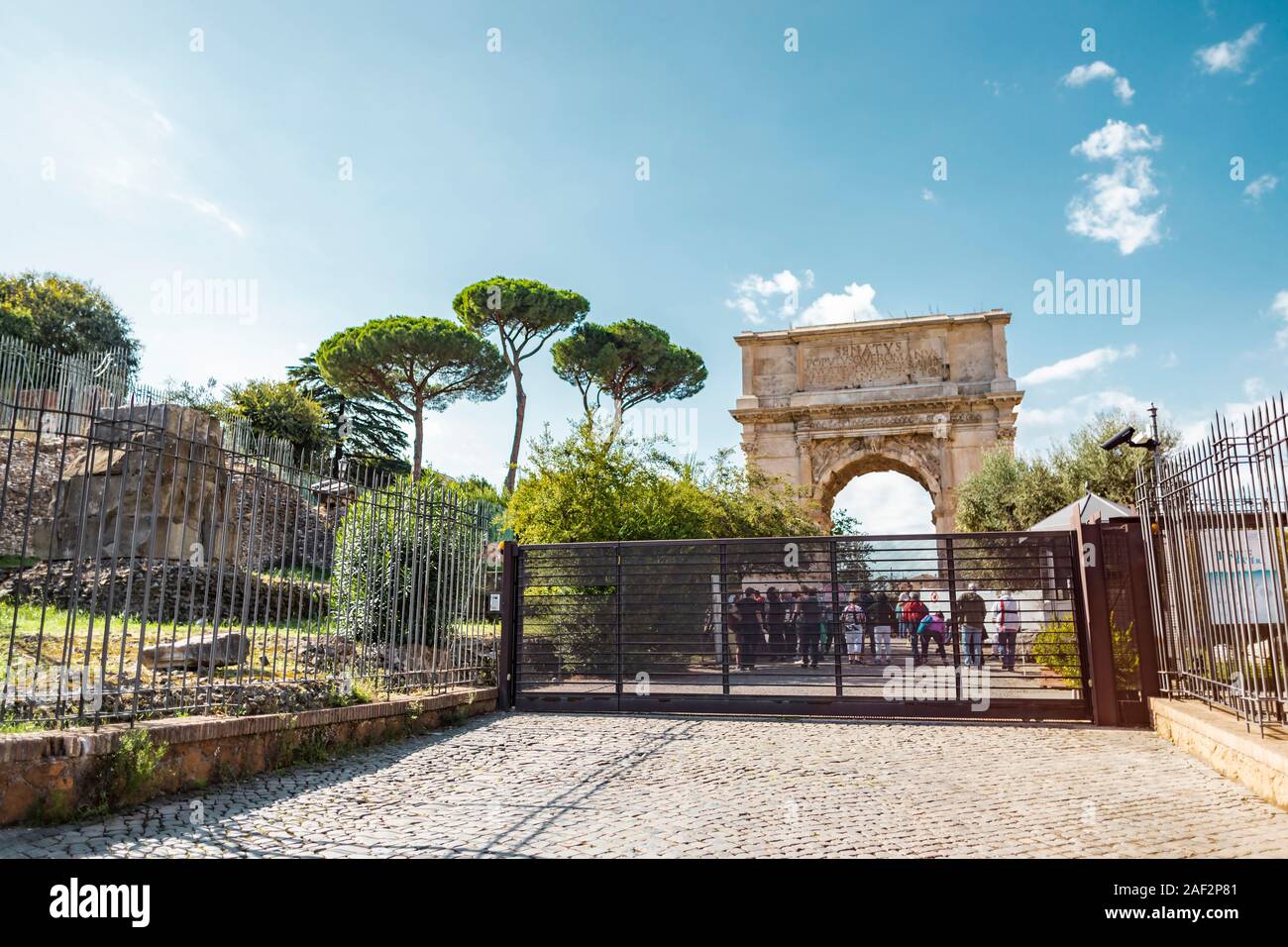 Rome, Italy - October 3, 2019: Group of tourists behind gate around the ...
