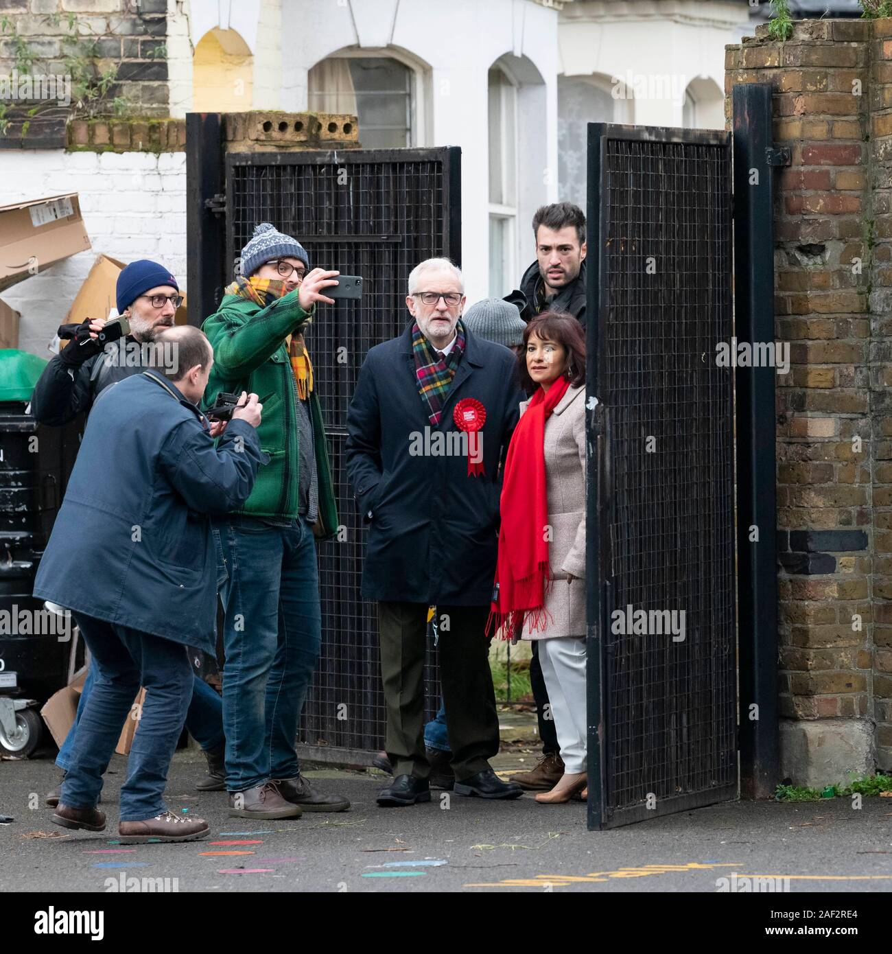 London, UK. 12th Dec, 2019. Jeremy Corbyn and his wife Laura Alvarez at ...