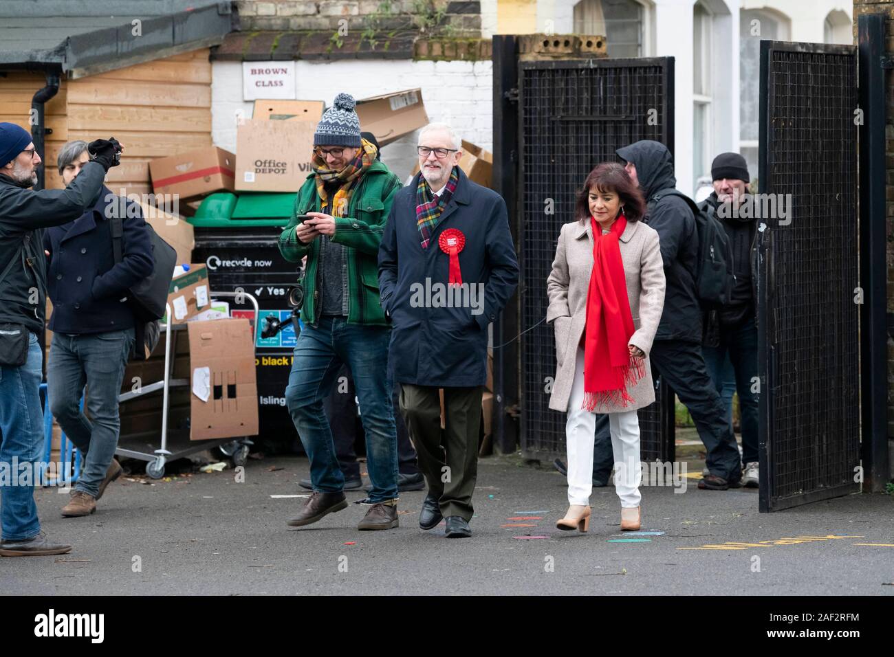 London, UK. 12th Dec, 2019. Jeremy Corbyn and his wife Laura Alvarez at ...