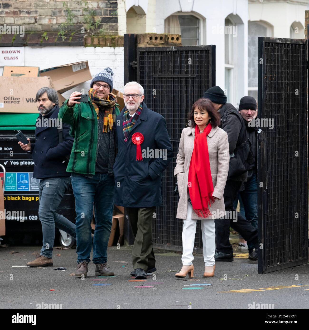 London, UK. 12th Dec, 2019. Jeremy Corbyn and his wife Laura Alvarez at ...