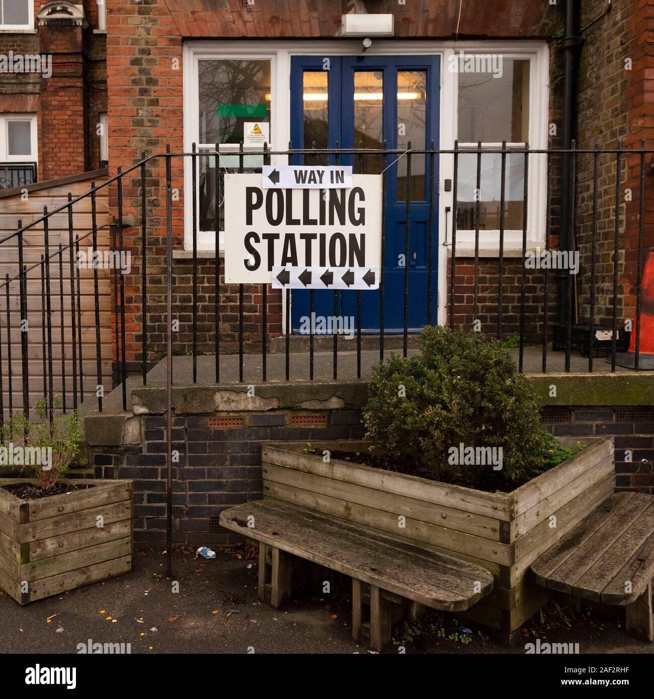 Polling Station Banner at Pakeman Primary School, Islington. London, UK ...