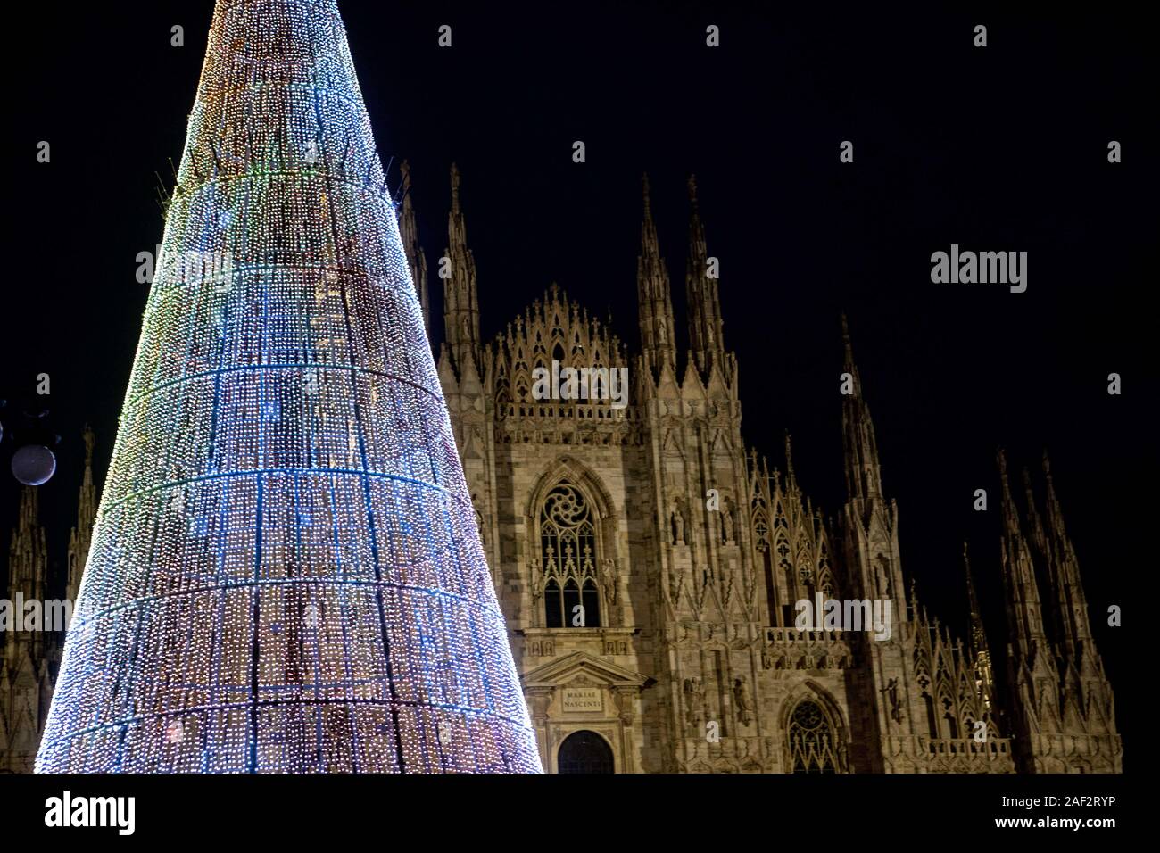 Lighting of the Christmas tree in Piazza Duomo in Milan, Italy, on ...