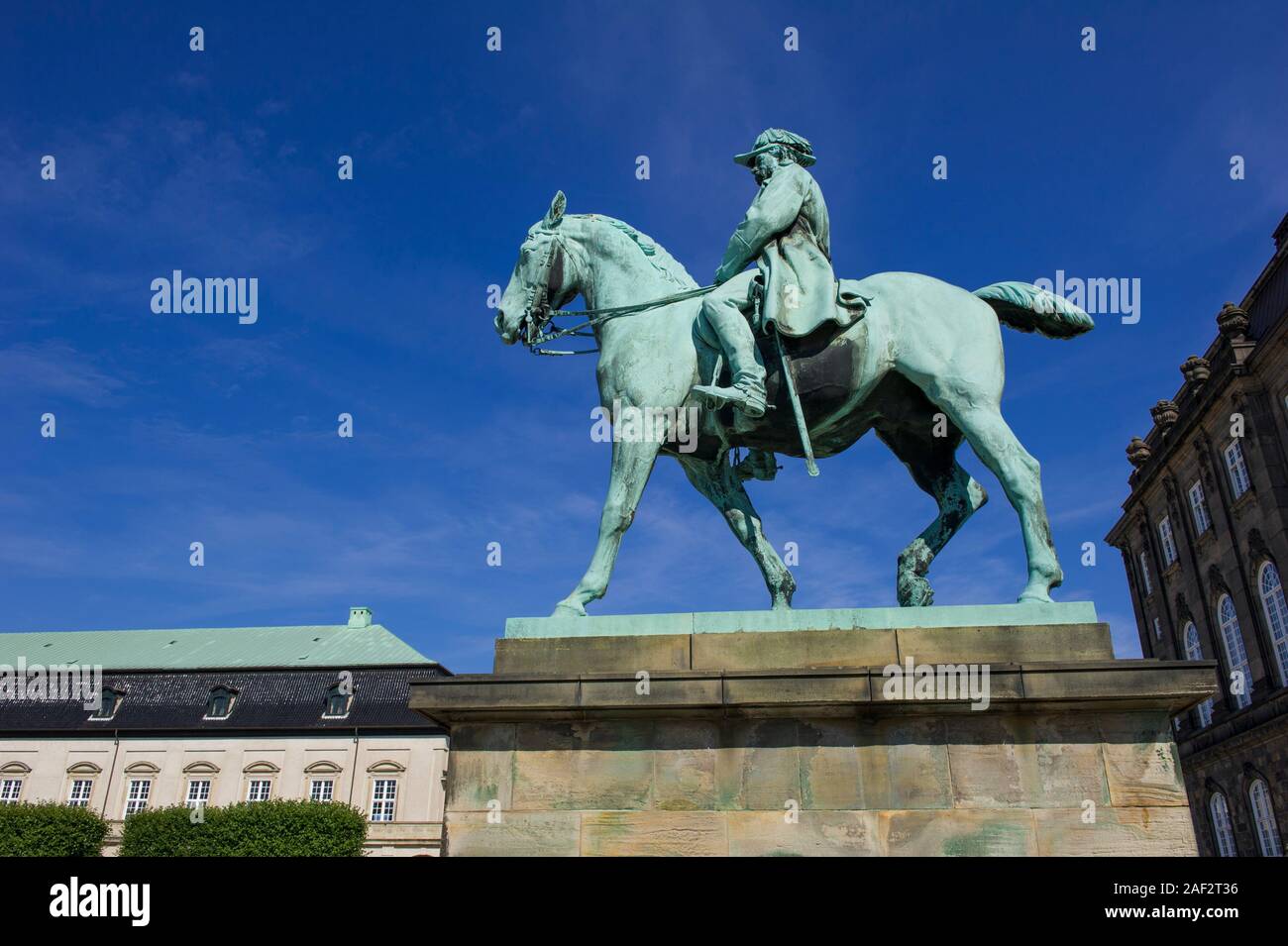 Equestrian statue of Christian IX in front fo Christiansborg Palace ...