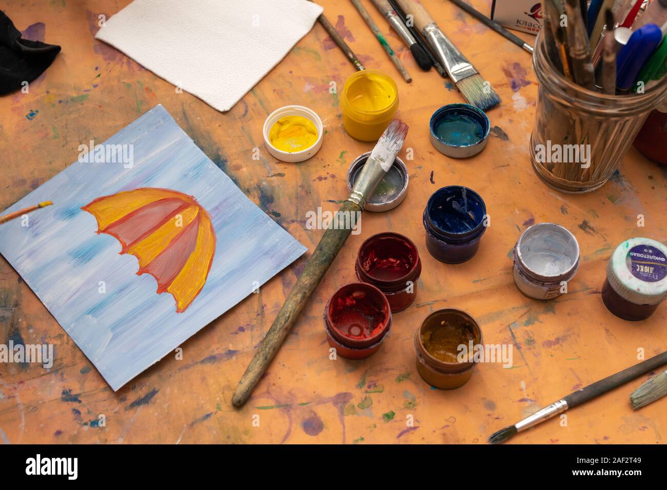 Mix of panits and paintbrushes, creative mess backgrounds Stock Photo ...