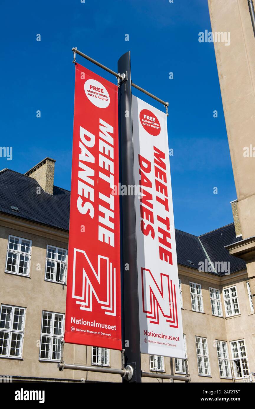 Flags of the National Museum outside the museum, Copenhagen, Denmark ...