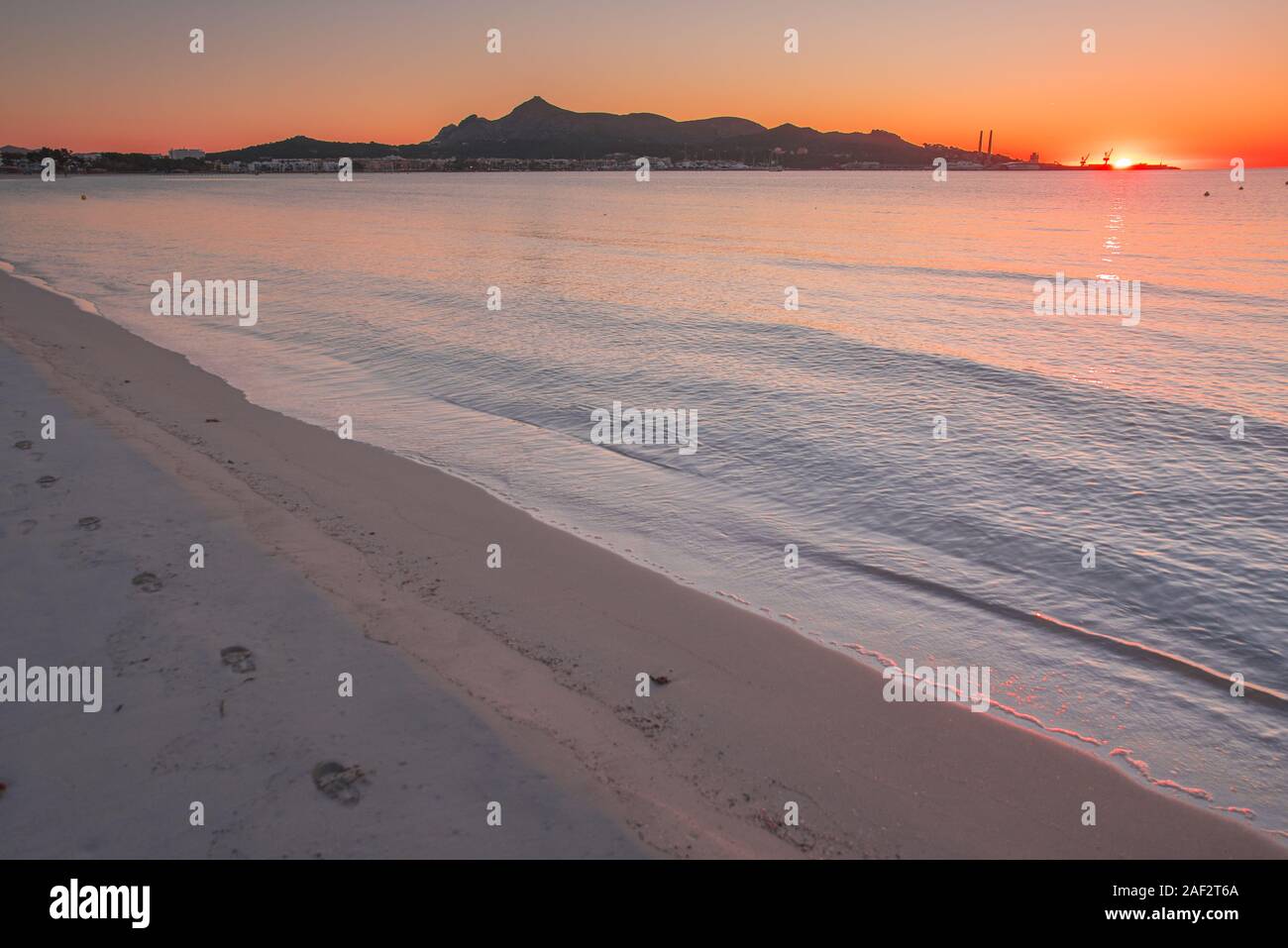 Morning by the beach. Playa de Muro, sunrise sky in background Stock ...