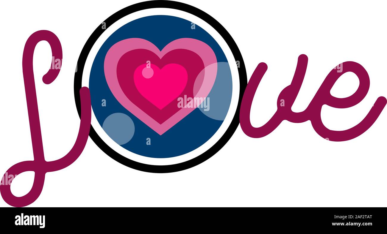 Love handwritten lettering valentine concept with illustration of heart ...