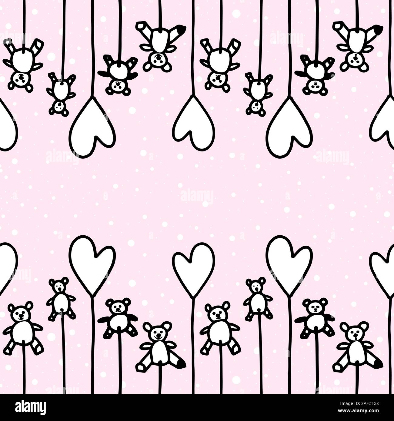Cute kids pink seamless pattern with lollipops bears and hearts in ...