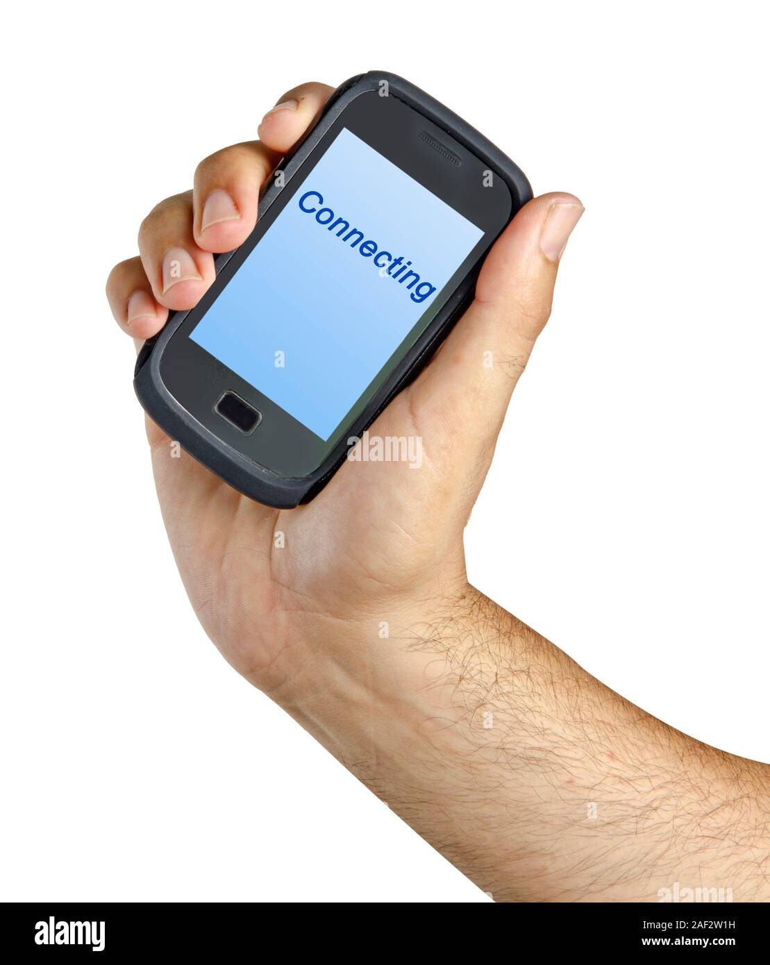 Mobile phone with "Connecting" on its screen Stock Photo - Alamy