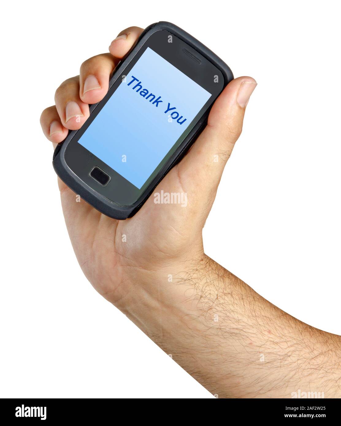Mobile phone with "Thank yo" label on its screen Stock Photo - Alamy