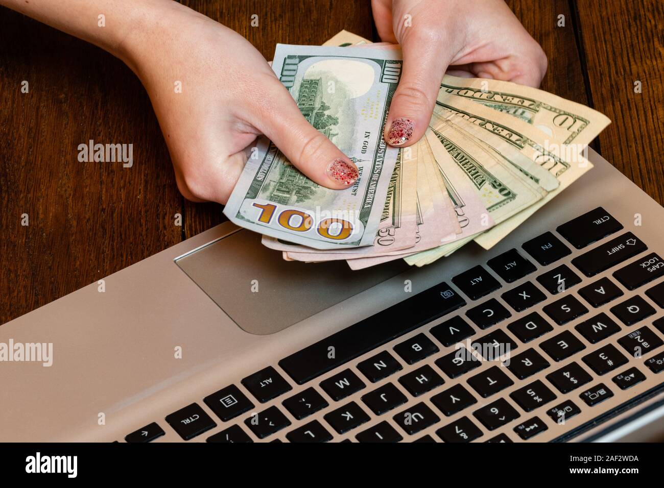 Different objects on wooden office desk. Modern wooden office desk ...