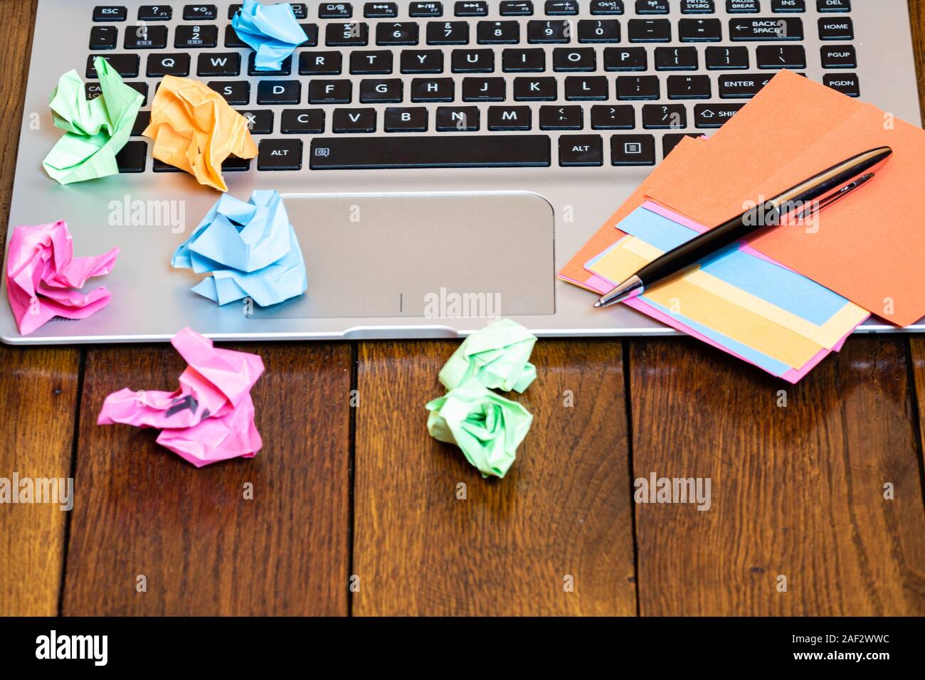 Different objects on wooden office desk. Modern wooden office desk ...
