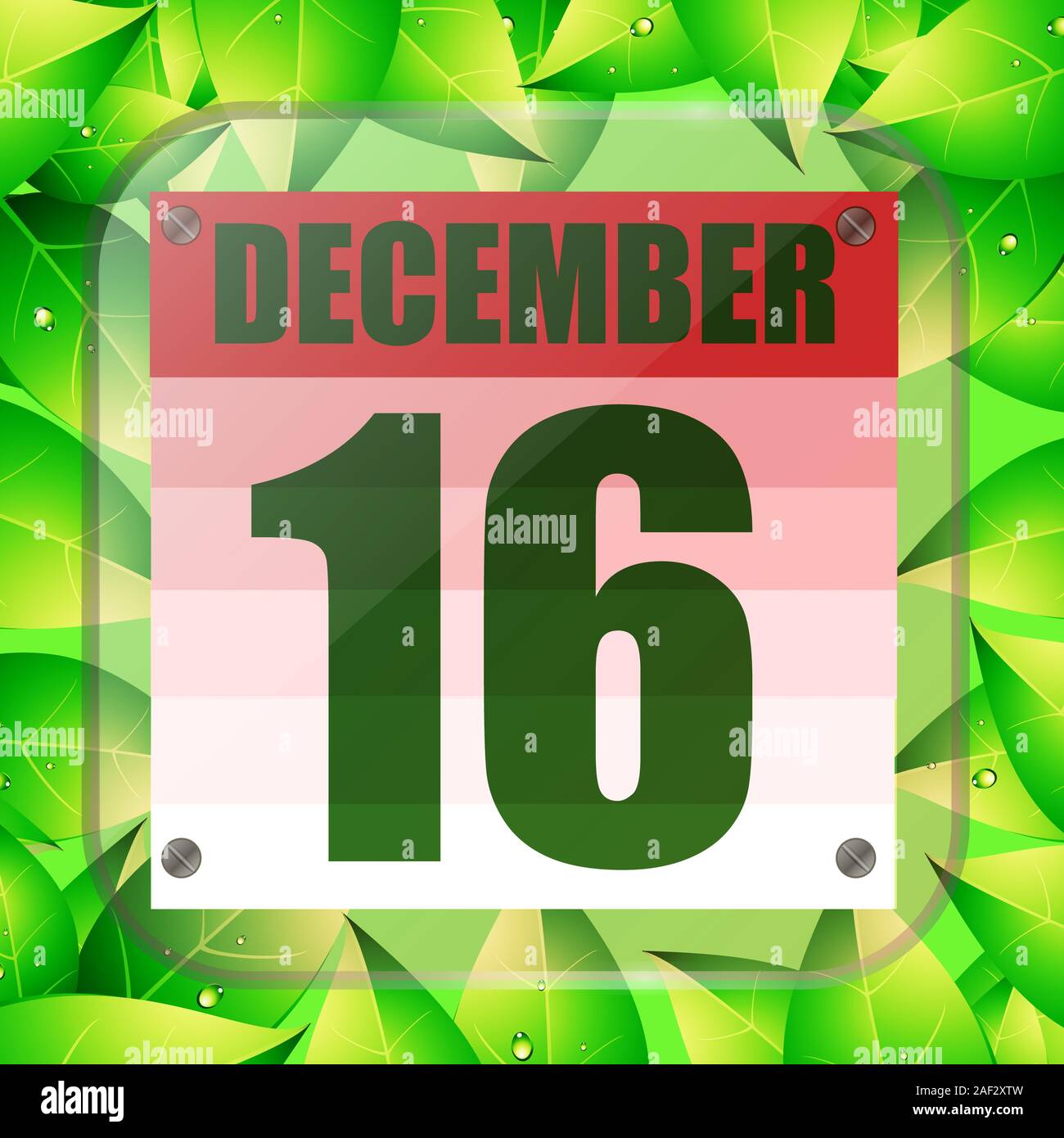 December 16 icon. For planning important day with green leaves. Banner ...