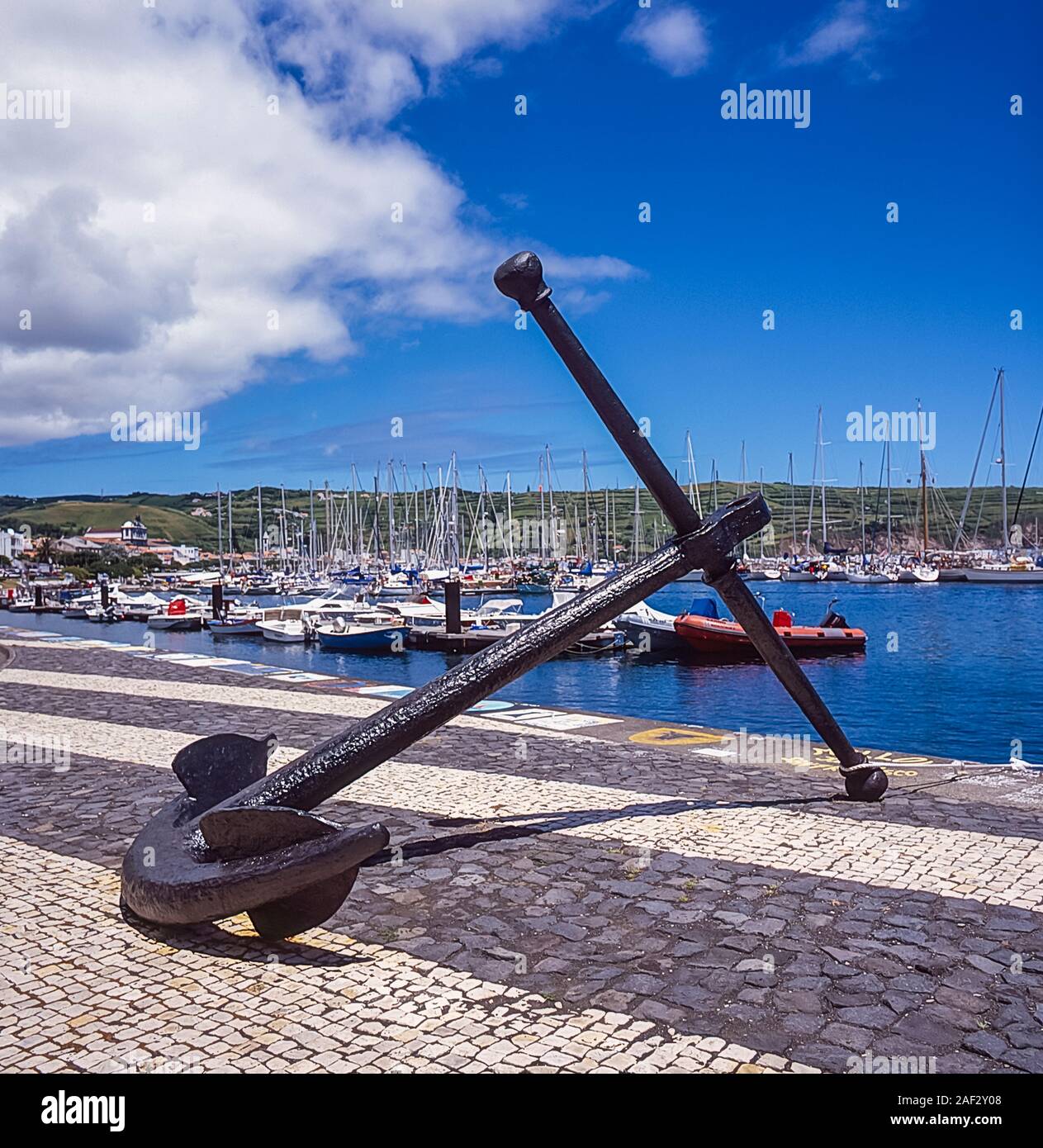 The colourful island of Faial with old ships anchors at the old ...