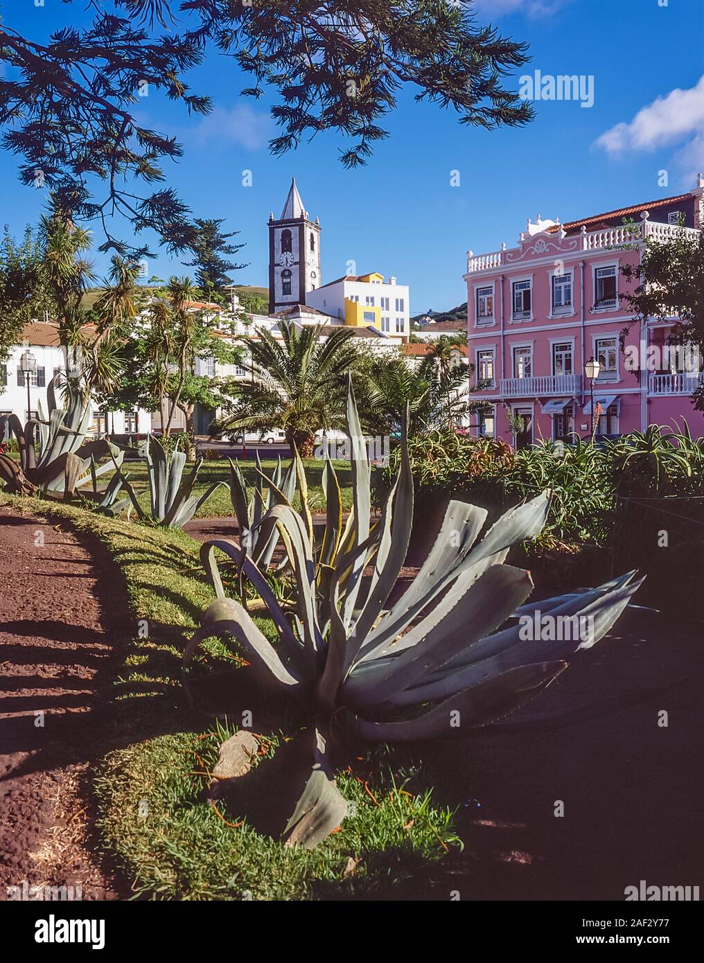 The colourful colonial styled buildings on the island of Faial and the ...