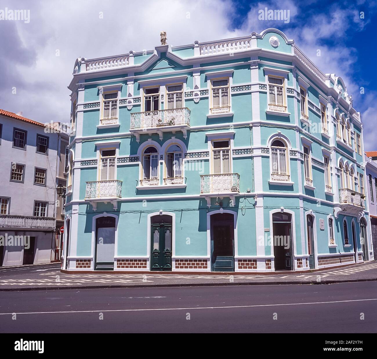 The colourful street scene with colonial style buildings on the island ...