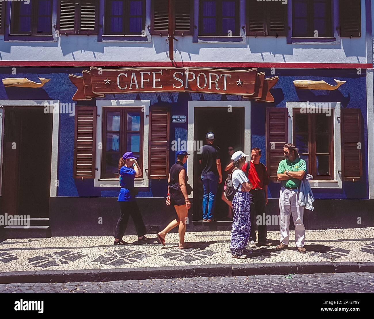 The colourful street scene on the island of Faial and the islands main ...