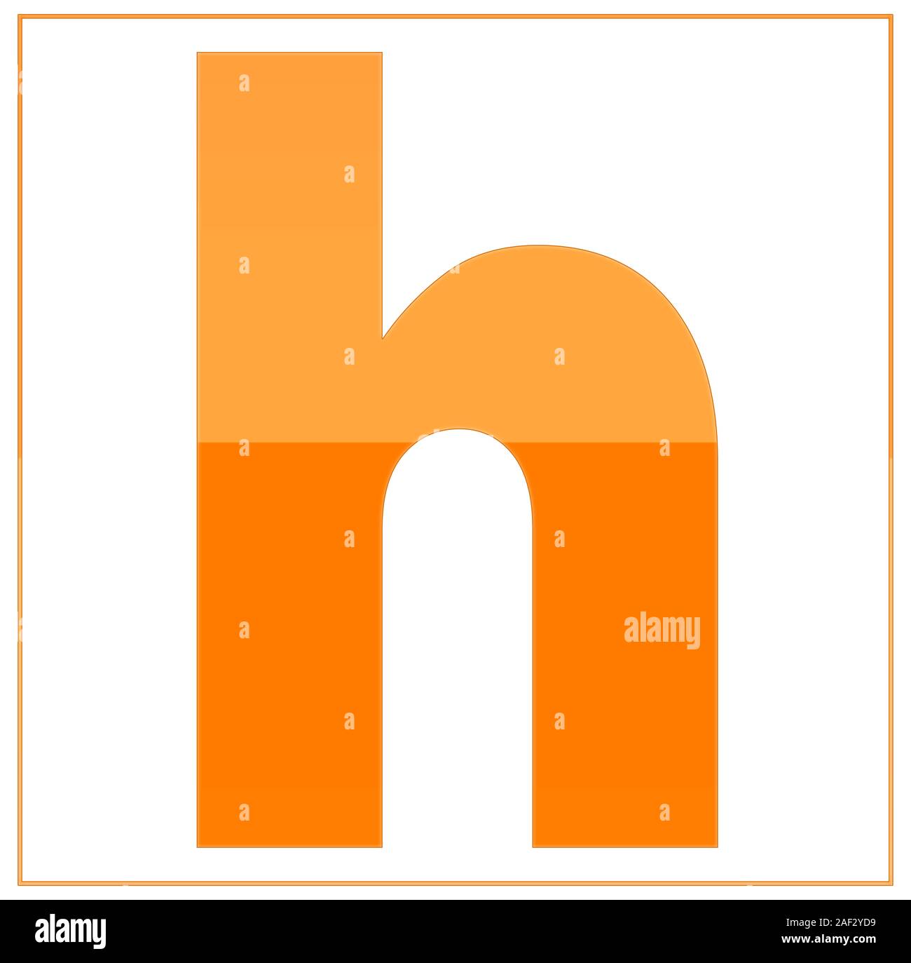 The letter h, made light orange and dark orange, half-and-half. Same ...