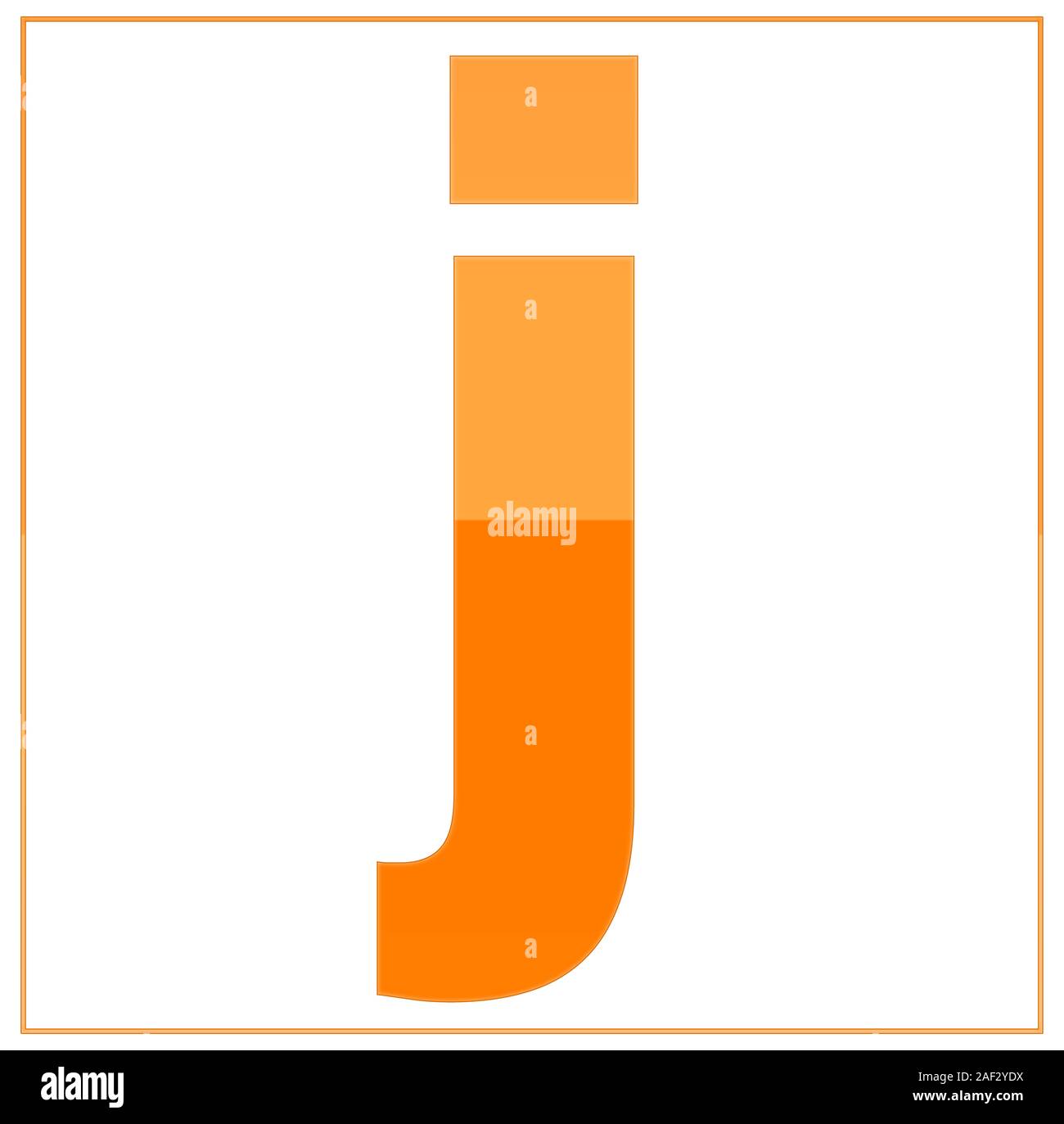 The letter j, made light orange and dark orange, half-and-half. Same ...