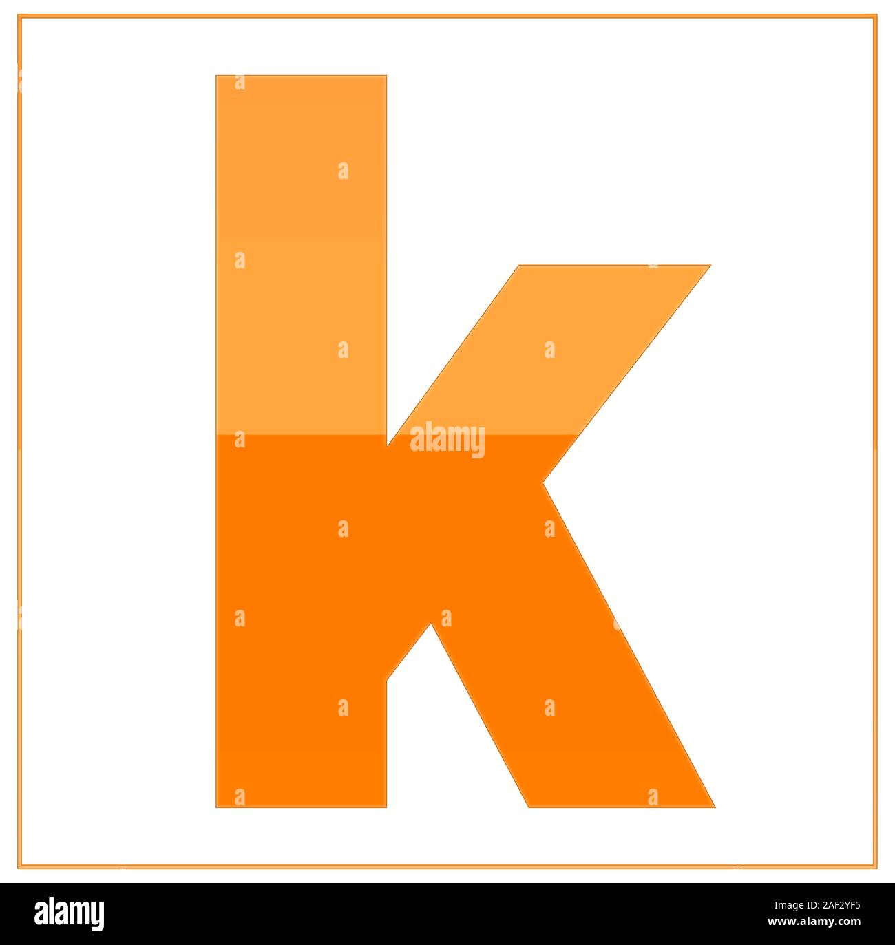 The letter k, made light orange and dark orange, half-and-half. Same ...