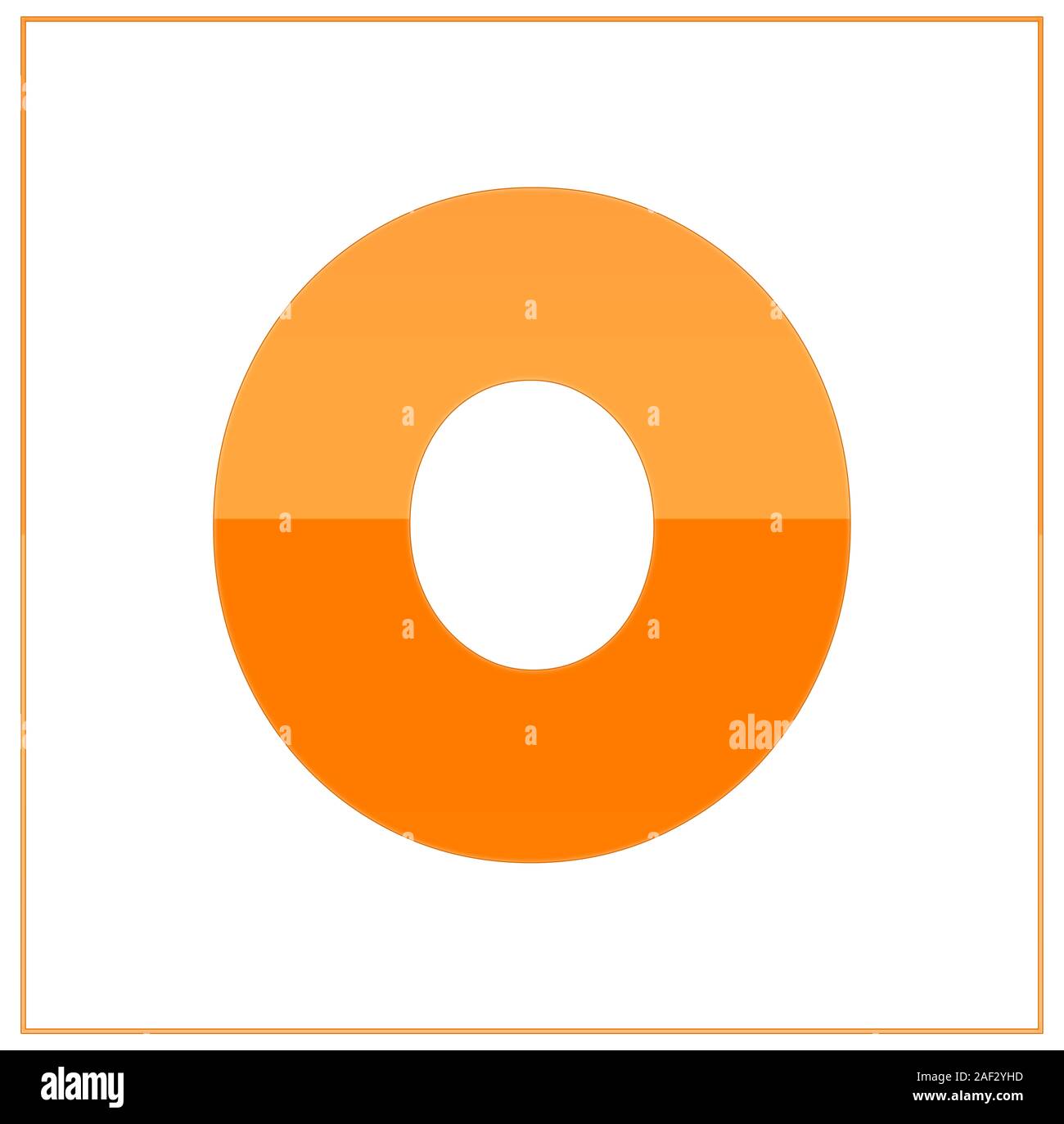 The letter o, made light orange and dark orange, half-and-half. Same ...