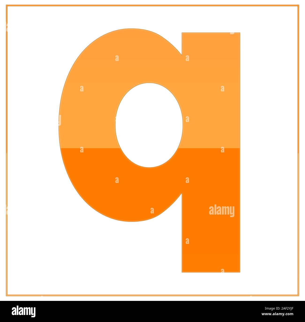 The letter q, made light orange and dark orange, half-and-half. Same ...