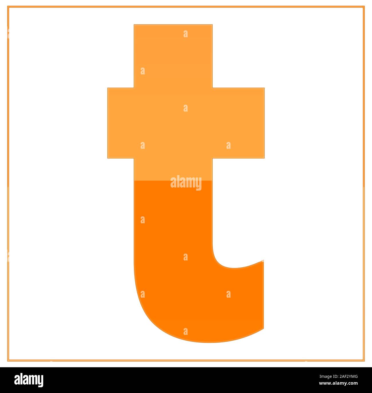 The letter t, made light orange and dark orange, half-and-half. Same ...